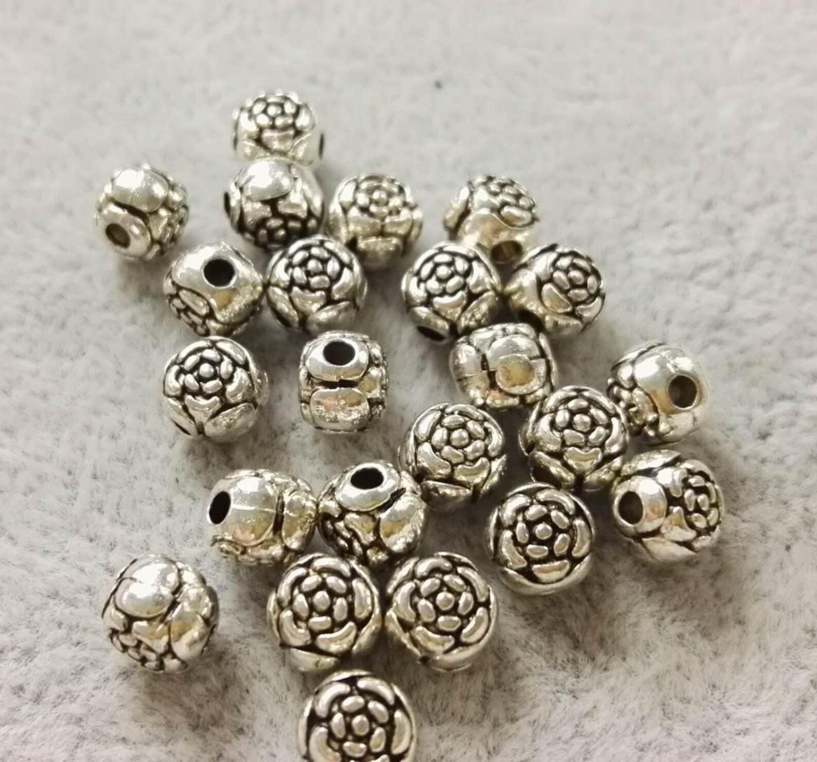 50pcs Double Sided Lotus Flower Beads ,5x6mm Silver Lotus Spacer Beads ...