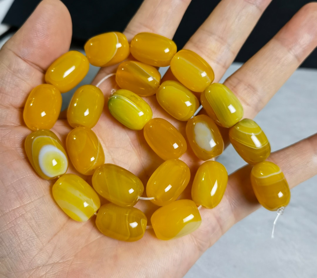 13x18mm Natural Agate Chunky Barrel Beads ,22pcs Yellow Stripe Agate ...