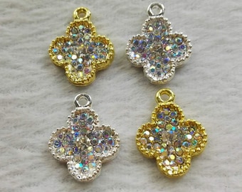 18K Gold Filled Four Leaf Clover Shell Charm Pendant, Four Leaf Clover ...