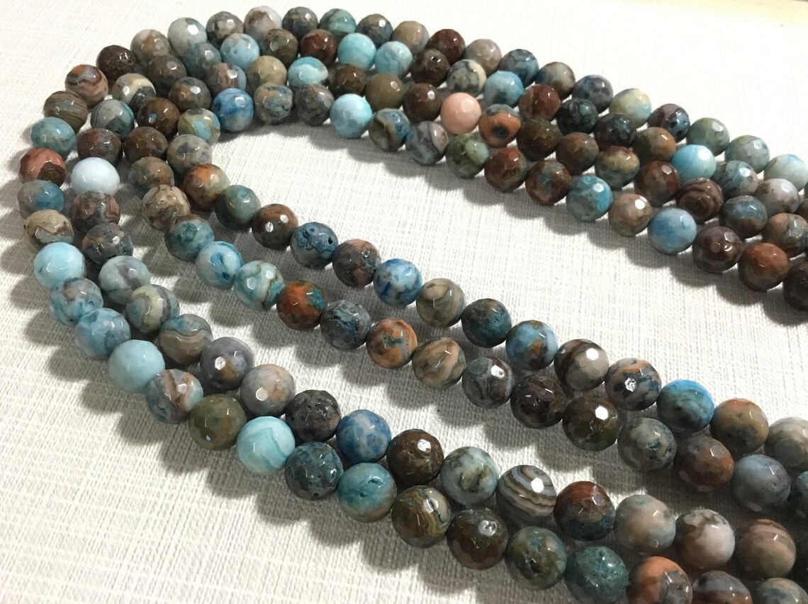 1 Full Strand 6mm 8mm 10mm Blue Crazy Lace Agate Beads ,faceted Round ...