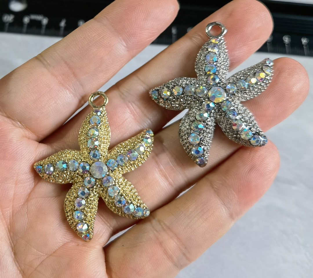 5pcs Rhinestone Starfish Pendant , 44x36mm Large Starfish Pendants ...