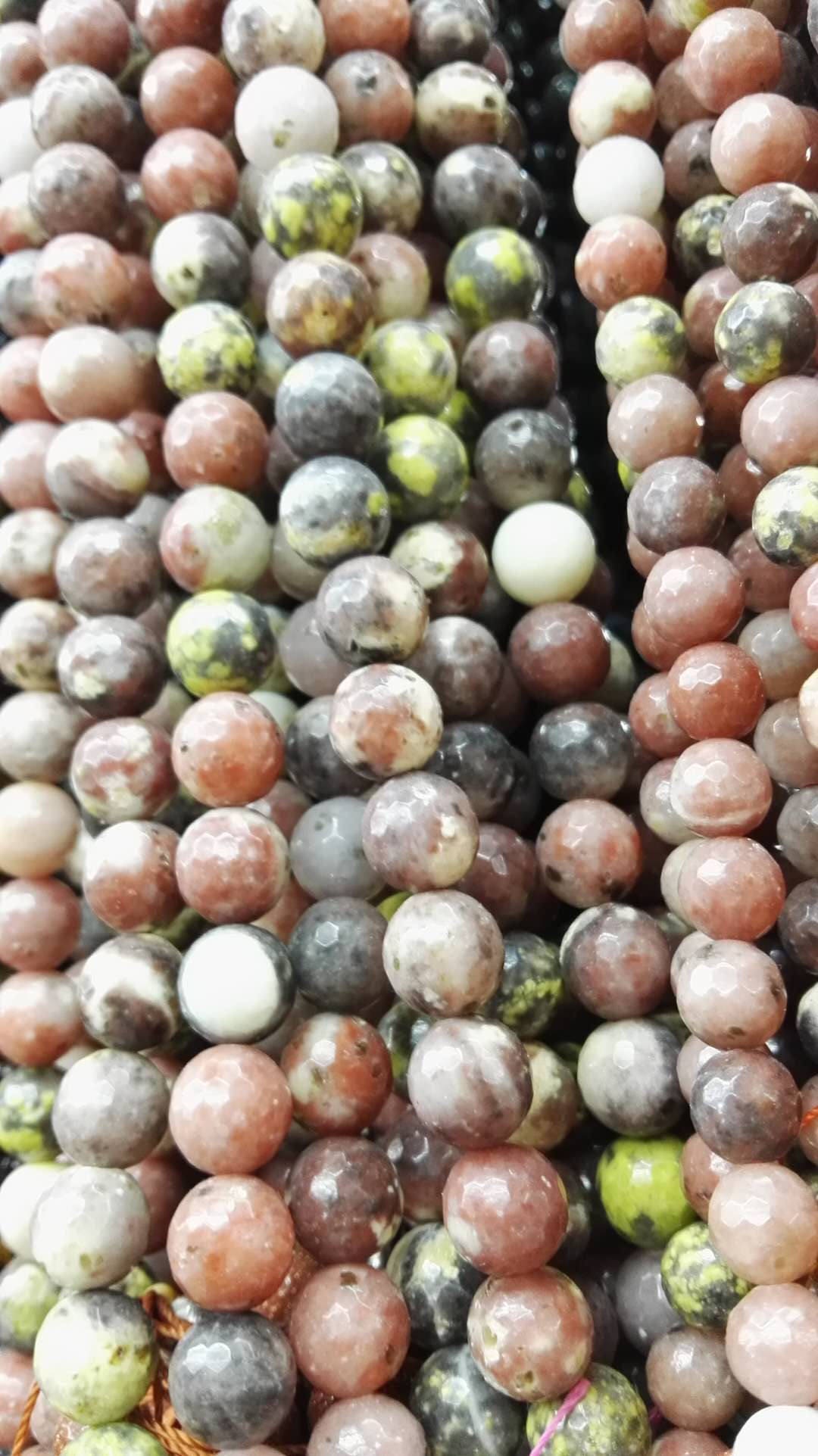 1 Full Strand 6mm 8mm 10mm Plum Blossom Jasper Beads , Faceted Round ...
