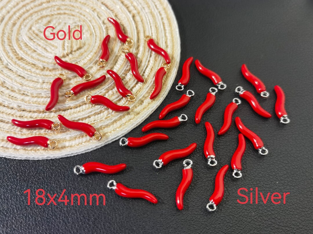 18x4mm Enamel Red Chili Charms ,gold / Silver Plated Loop Chili Charms ...