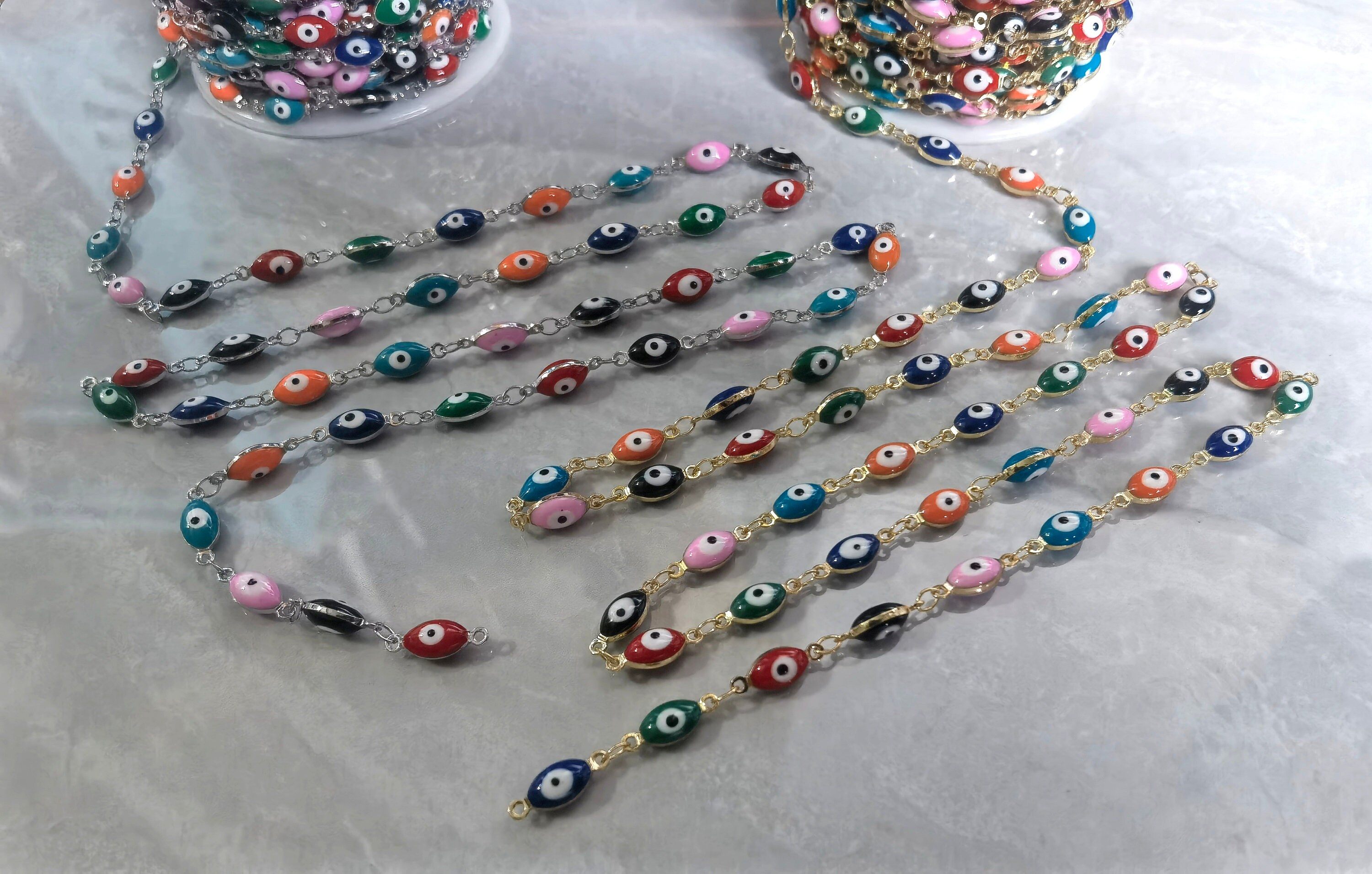 1 Meter Silver Gold Plated Evil Eye Chain multicolor Evil Eye - Etsy