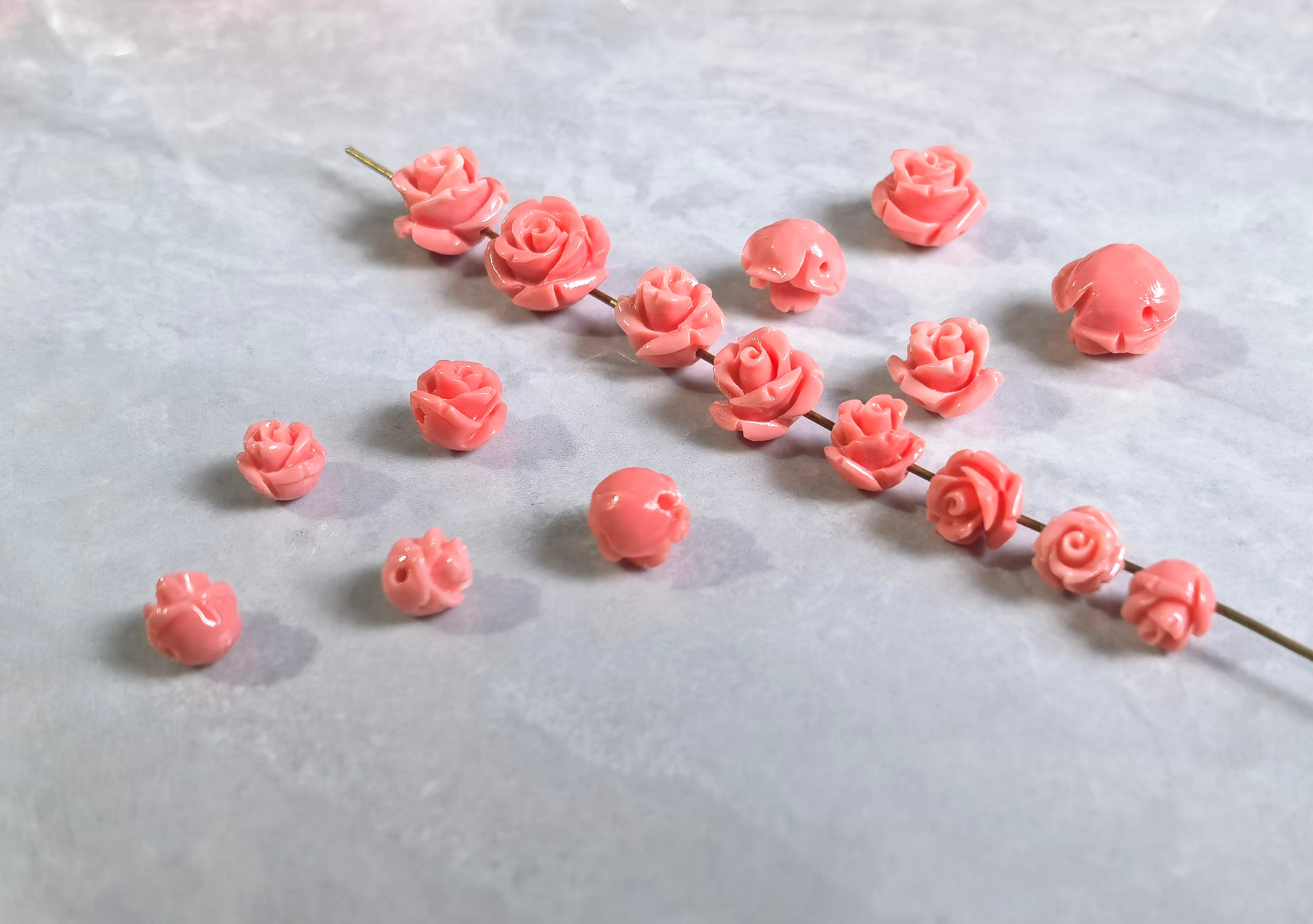Carved Rose Beads ,composite Resin Coral Flower Beads ,pink Carved ...