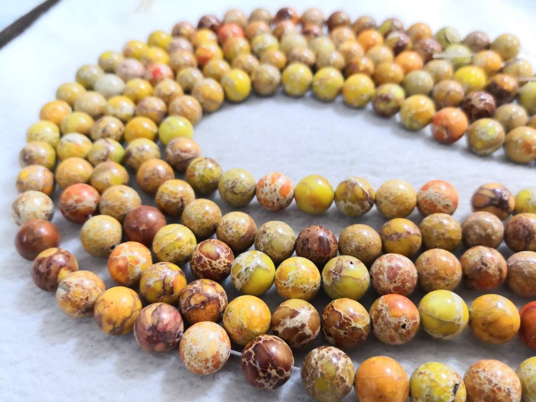1 Full Strand 6mm 8mm 10mm Natural Sea Sediment Jasper Beads ,yellow ...