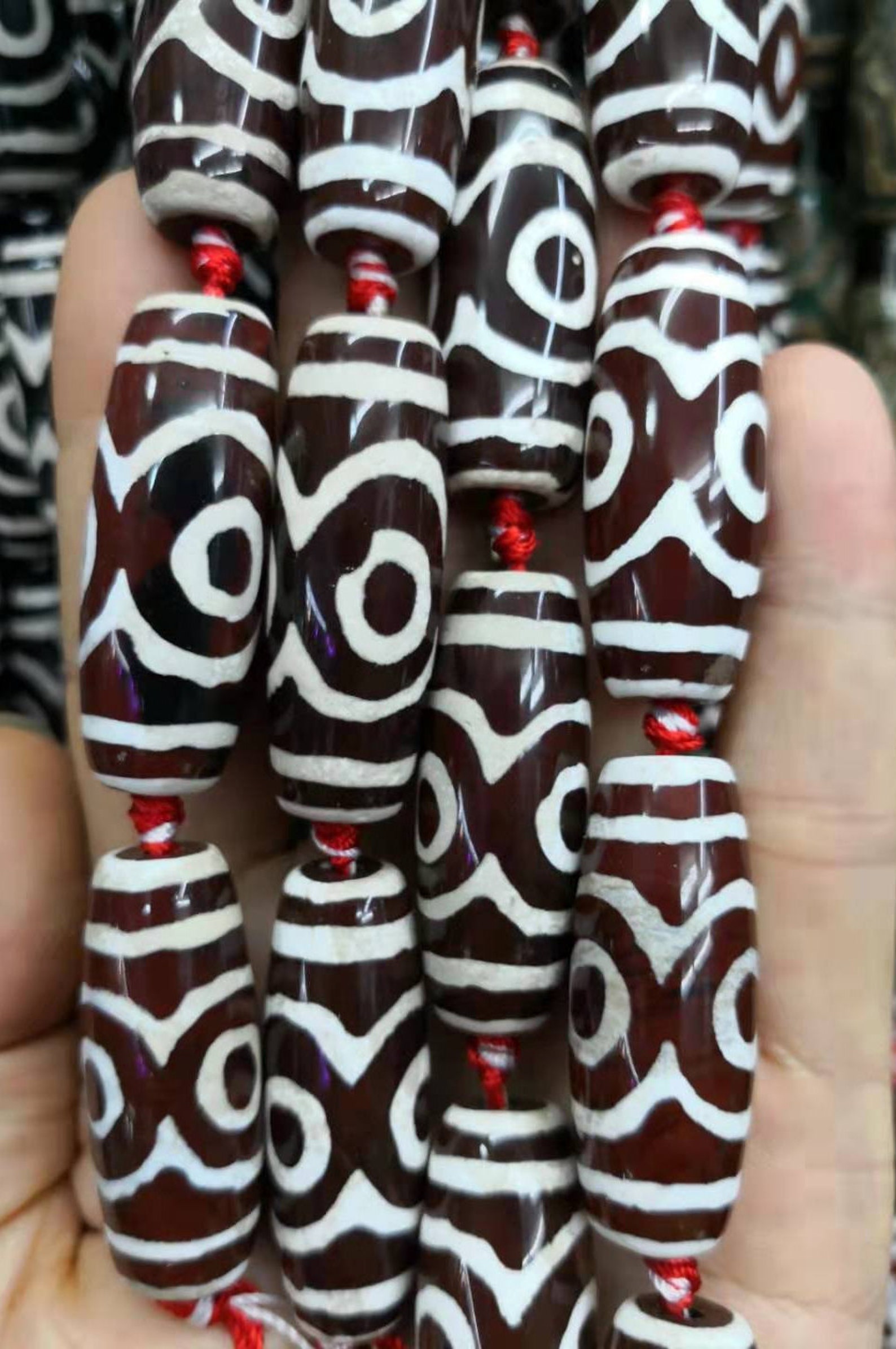15x40mm Tibetan DZI Barrel Beads 8 Pcs Dark Red DZI Tibetan - Etsy