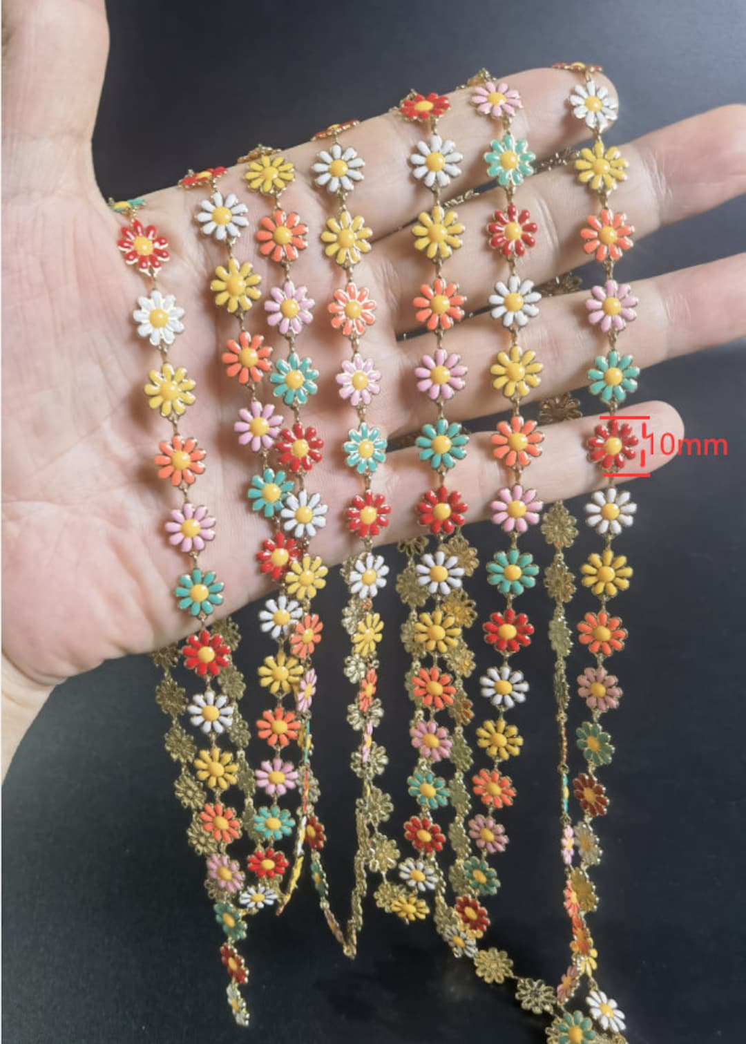 1 Meter Gold Plated Brass Chain , 10mm Multicolor Daisy Charm Chain ...