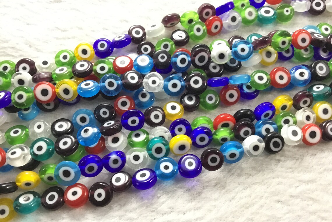 Multicolor Glass Evil Eye Flat Round Beads Evil Eye Beads - Etsy