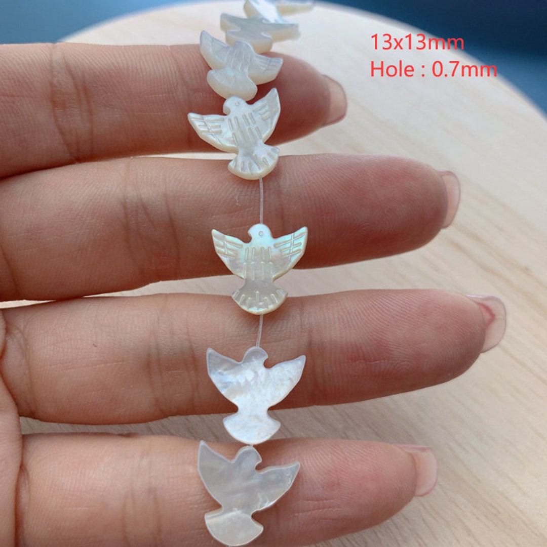 Hand Carved Mother of Pearl Dove Beads,13x13mm White MOP Carving Bird ...