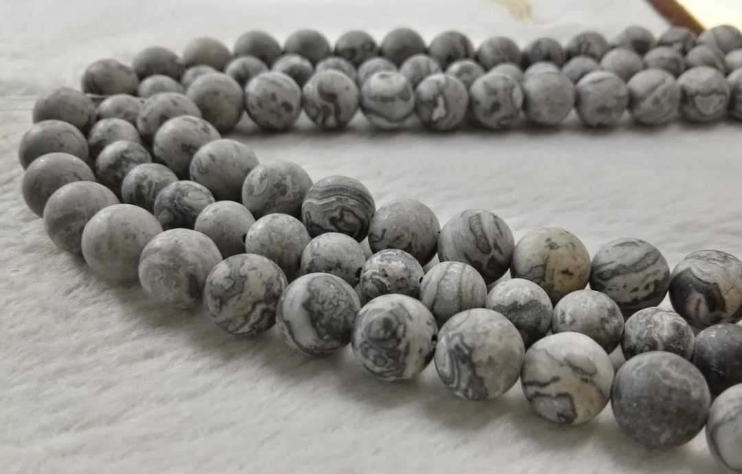 1 Full Strand 6mm 8mm 10mm Natural Map Jasper Beads , Matte Map Jade ...