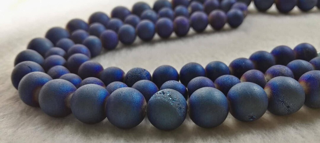 1 Full Strand Natural Druzy Agate Beads , Round Druzy Beads , Blue ...