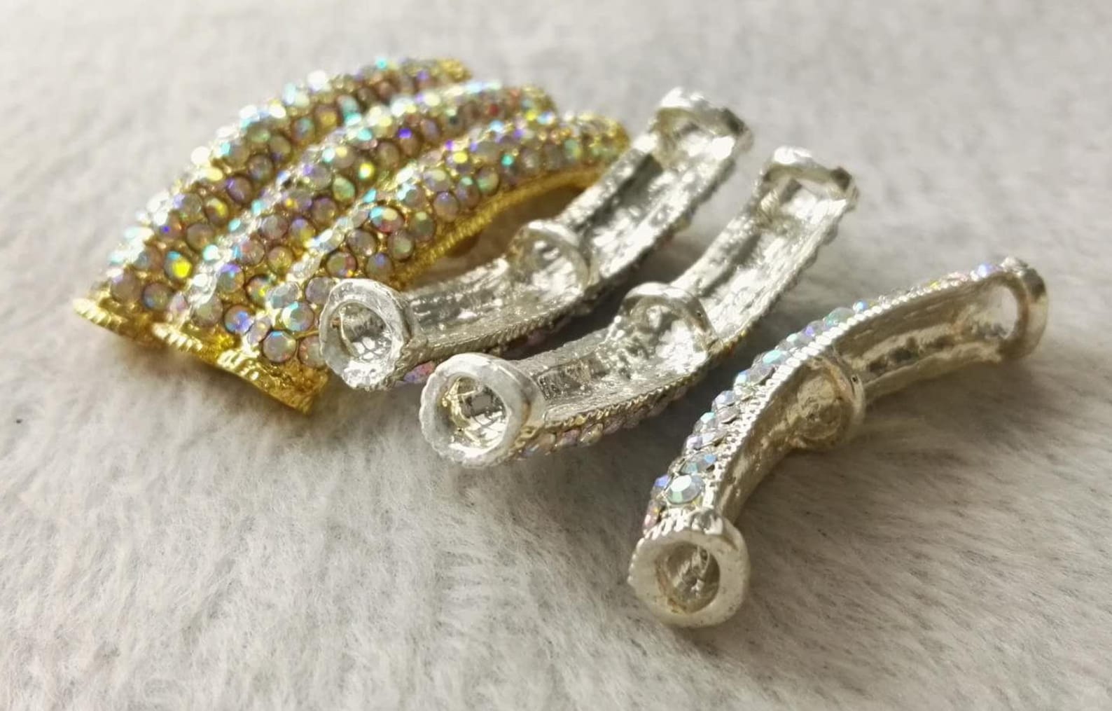 10pcs Rhinestone Curved Tube Connector , Metal Bar Connector ...