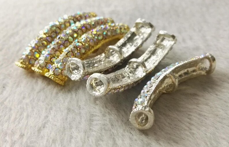 10pcs Rhinestone Curved Tube Connector , Metal Bar Connector ...
