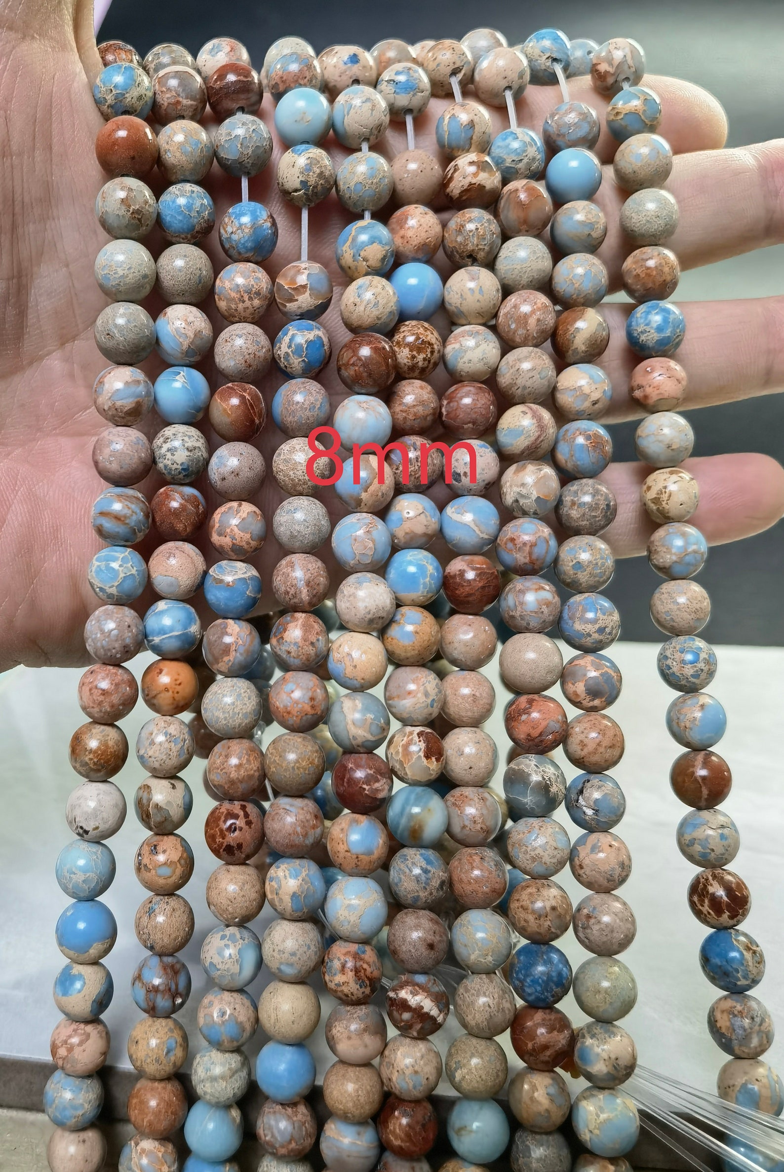 6mm 8mm 10mm Natural Sea Sediment Jasper Beads , Gemstone Spacer Beads ...