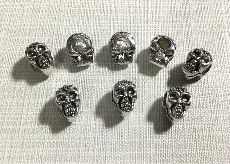 30 Pcs Antique Silver Skull Head Beads ,2 Sided Skull Head Beads , 4 ...