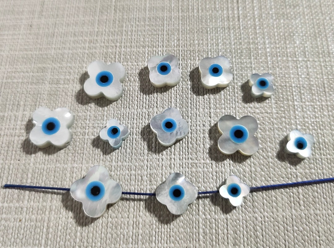 Double Sided Mother of Pearl Evil Eye Beads ,6-12mm Four Leaf Clover ...