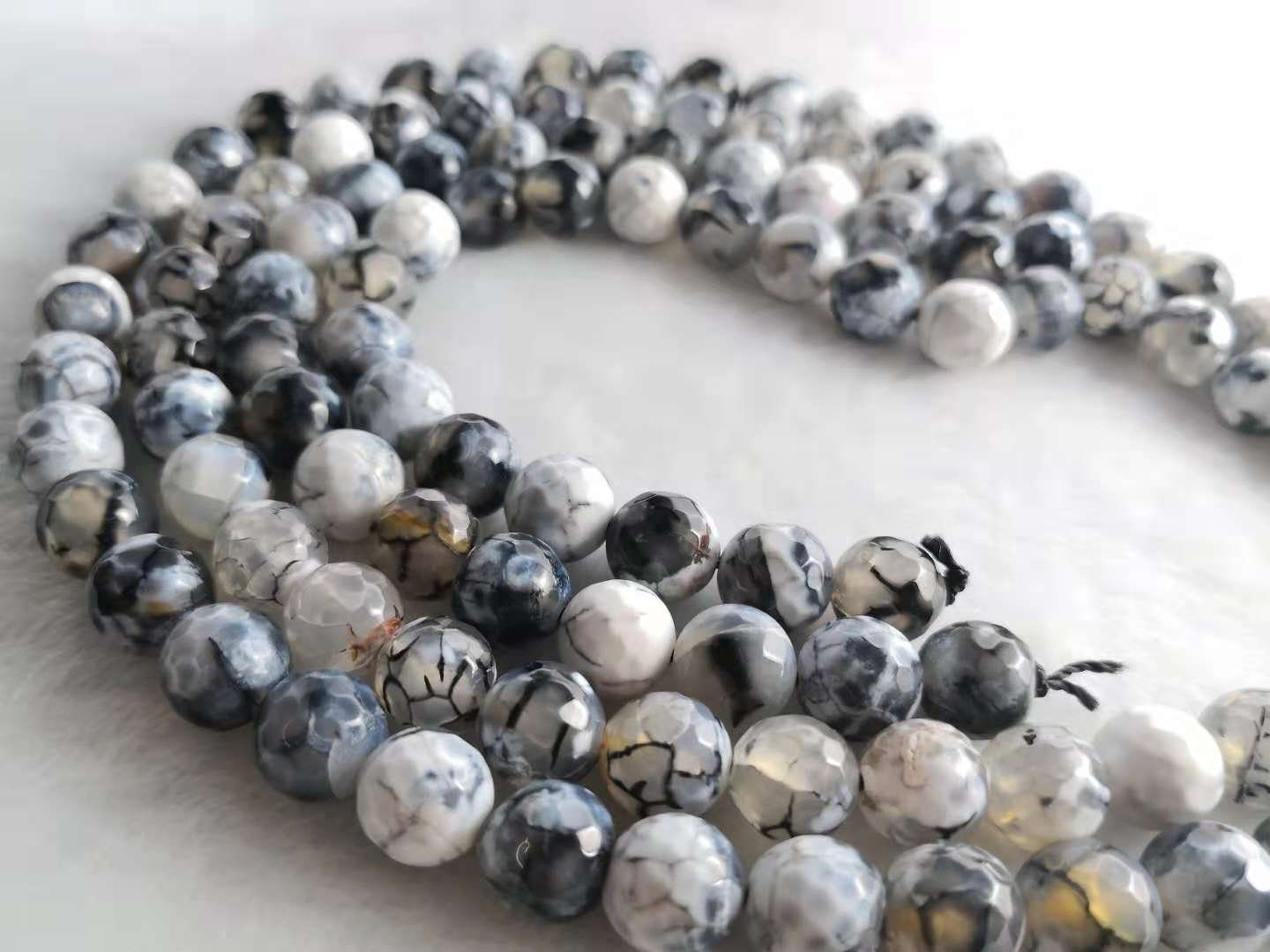 1 Full Strand 6mm 8mm 10mm Black White Faceted Round Agate Beads ...