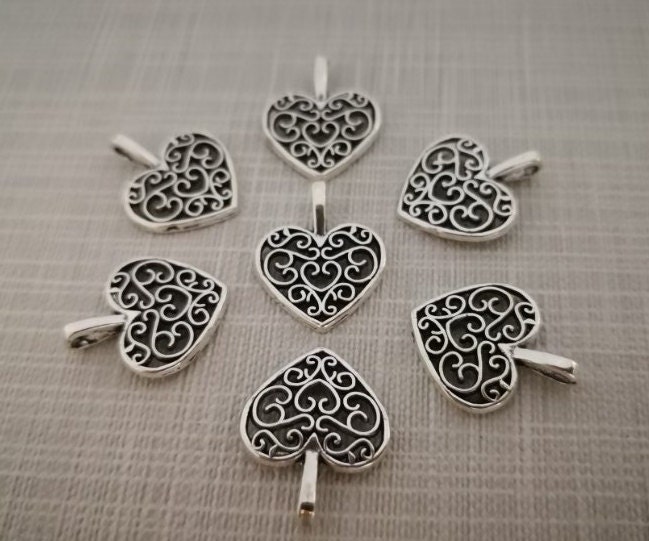 50pcs Metal Heart Charms heart Pendant antique Silver / Gold | Etsy