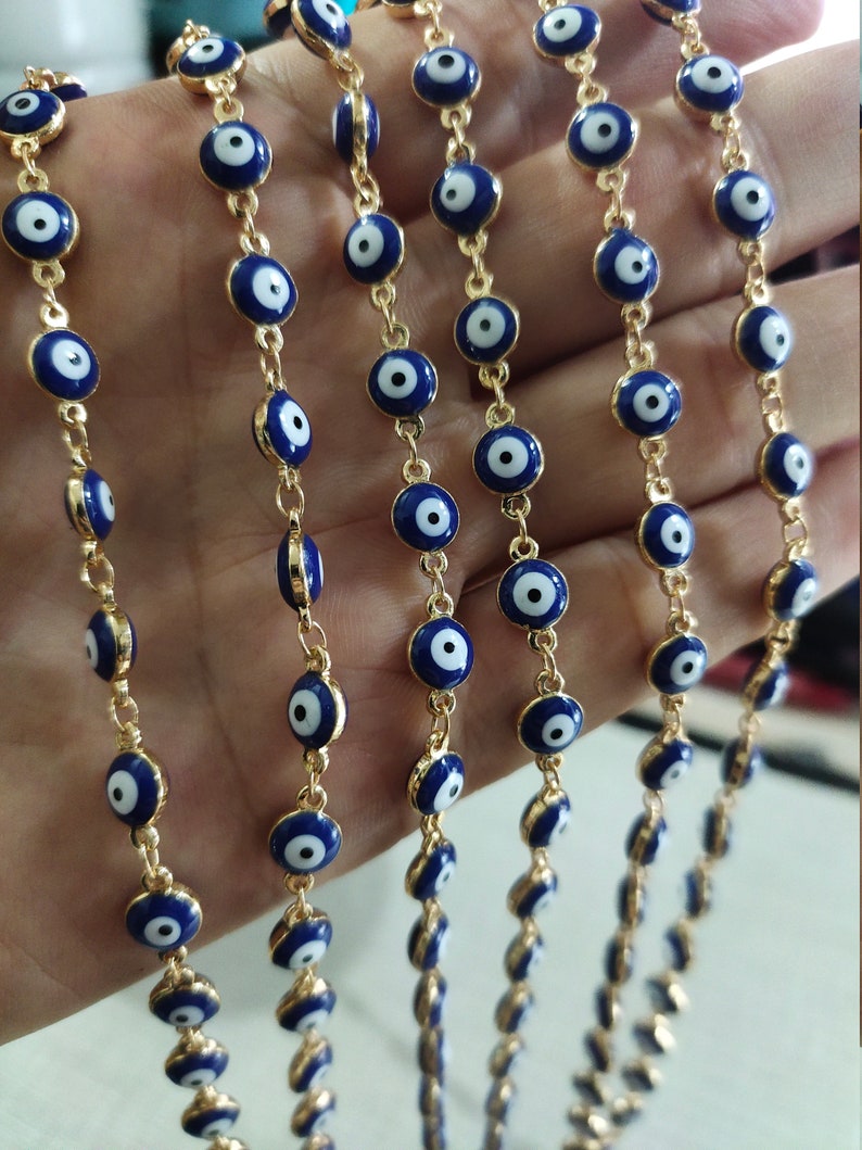 1 - 10 Meters Silver or Gold Plated Dark Blue Evil Eye Chain 7mm Evil ...