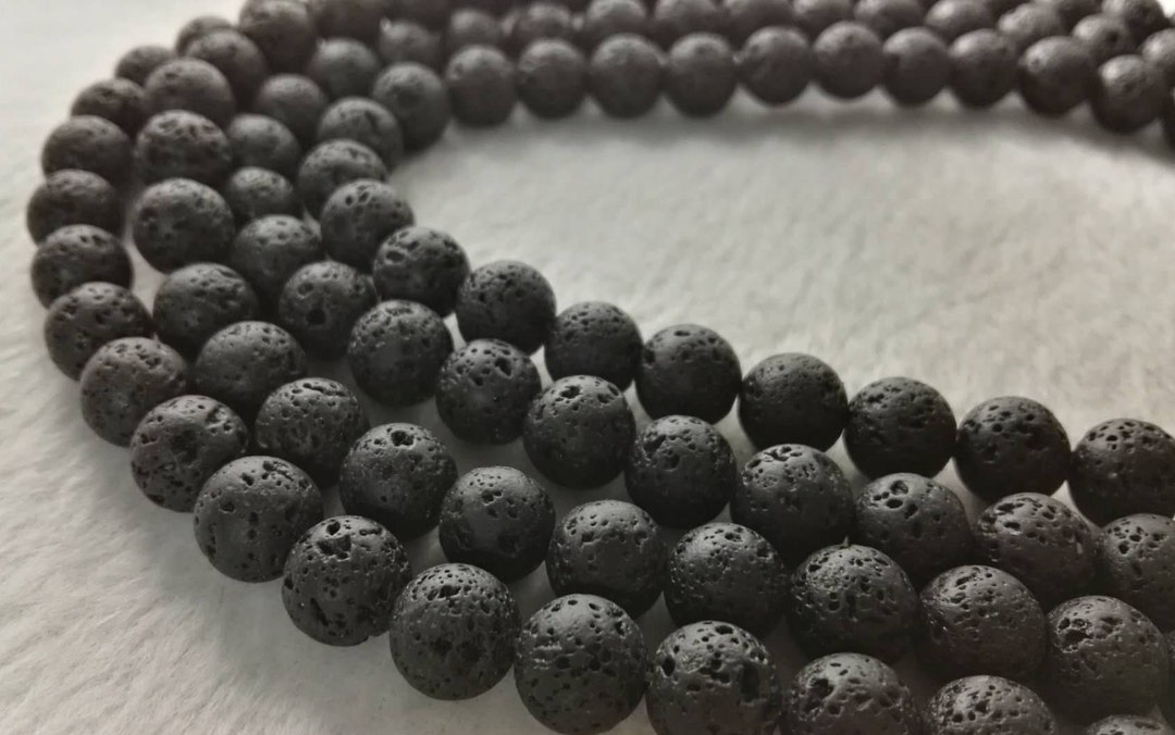 6mm 8mm 10mm 12mm Black Lava Beads , Lava Rock Jewelry Beads , Volcanic ...