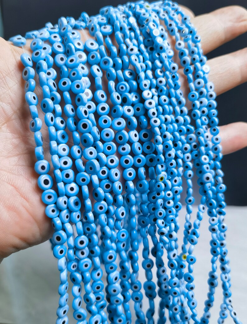 Light Blue Evil Eye Flat Round Beads ,glass Evil Eye Bead ,4-10mm Glass ...