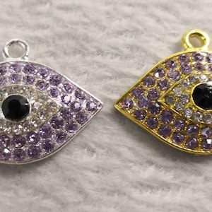10pcs Violet Rhinestone Evil Eye Charms , Evil Eye Pendants , Turkish ...
