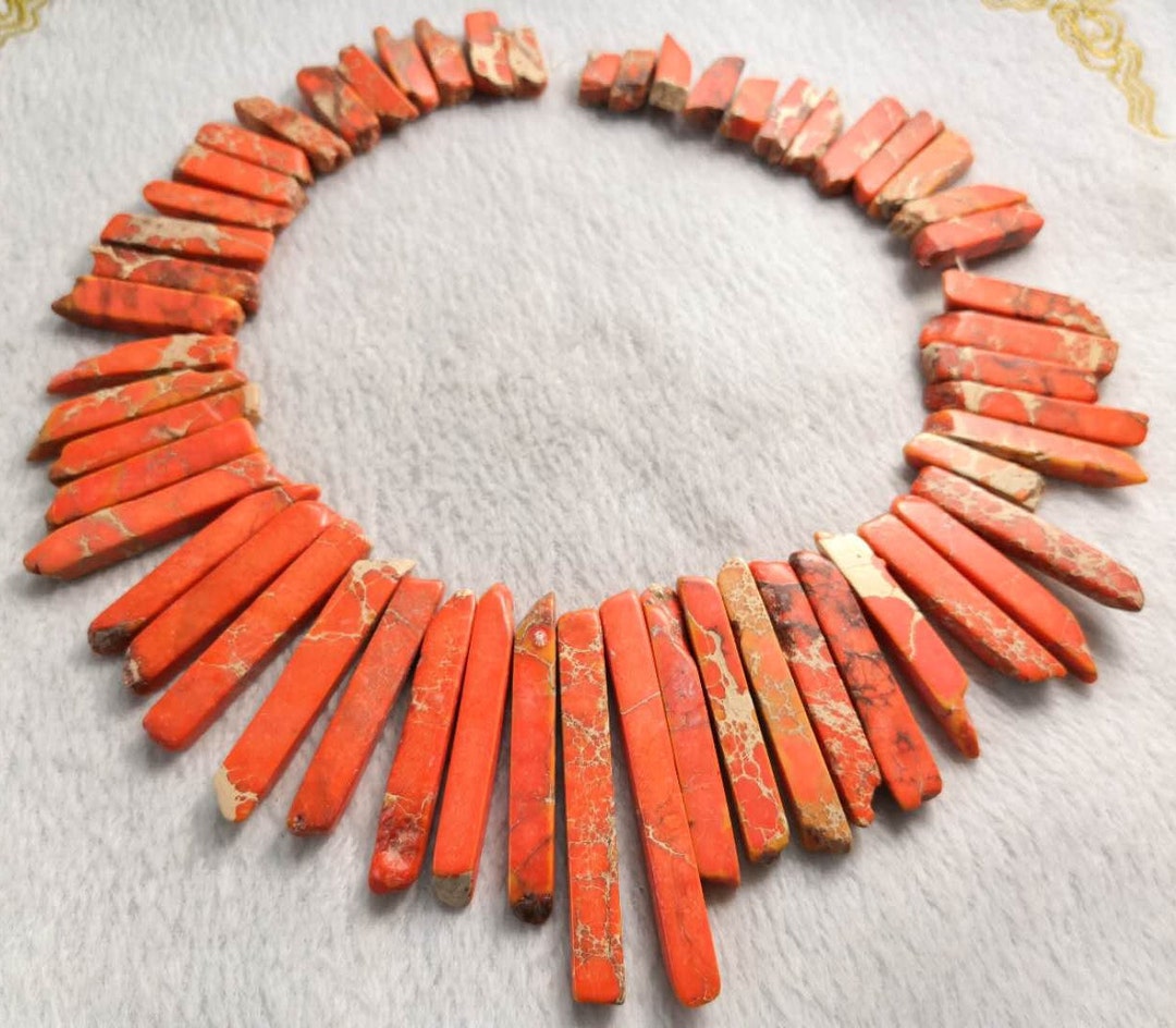 1 Full Strand Orange Sea Sediment Jasper Stick Beads ,natural Rectangle ...