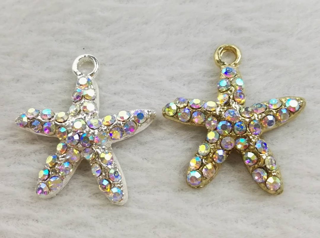 10 Pcs Rhinestone Starfish Pendants , Starfish Charms , 27x25mm ...