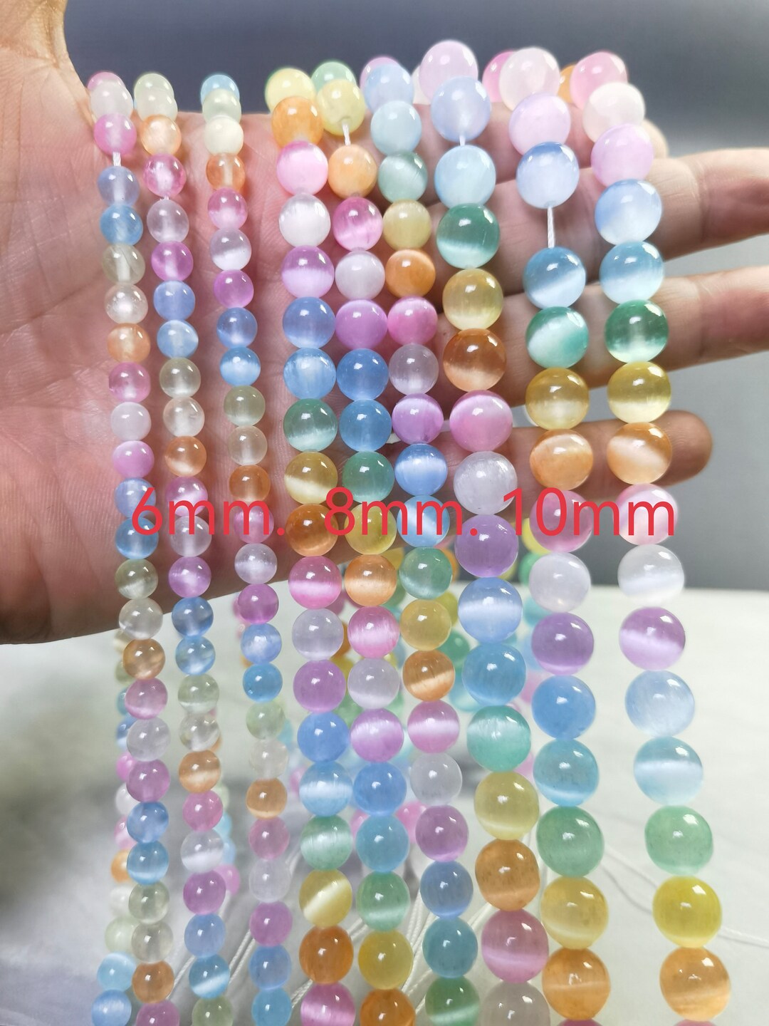 Natural Rainbow Selenite Gemstone Loose Beads ,multi Color Selenite 6mm ...