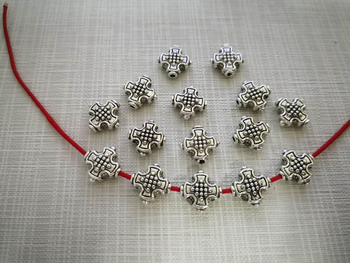 30pcs Antique Silver Cross Beads, Metal Cross Beads ,double Sided Cross ...