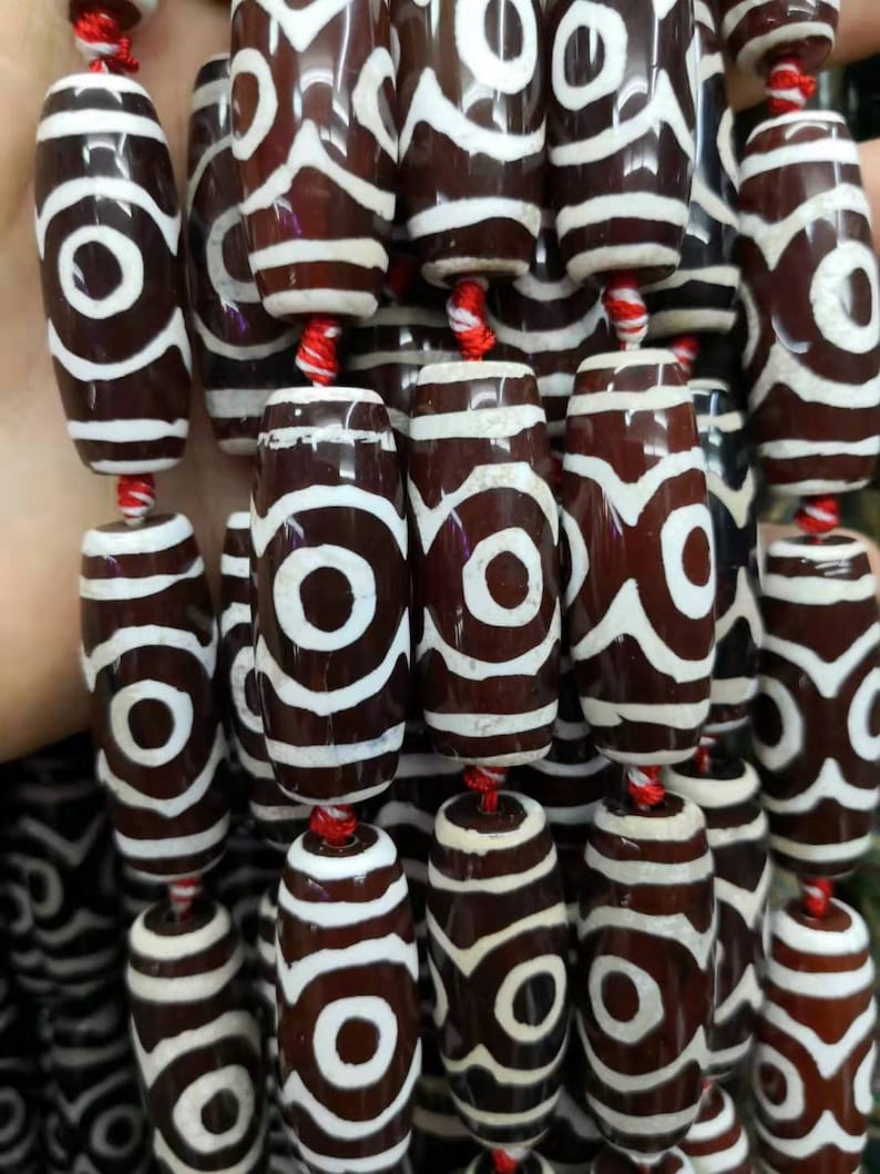 15x40mm Tibetan DZI Barrel Beads 8 Pcs Dark Red DZI Tibetan - Etsy