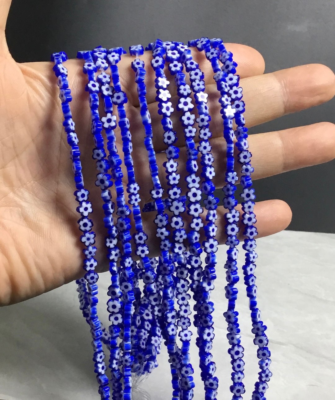Dark Blue Flower Beads ,millefiori Flower Glass Beads ,6mm Flower Beads ...