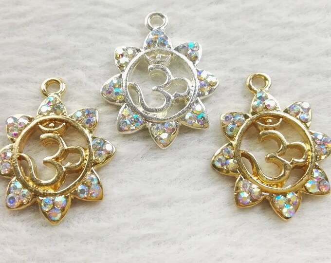 6 Pcs OM Charms , Rhinestone Om Charm , OM Pendant , Yoga Meditaton ...