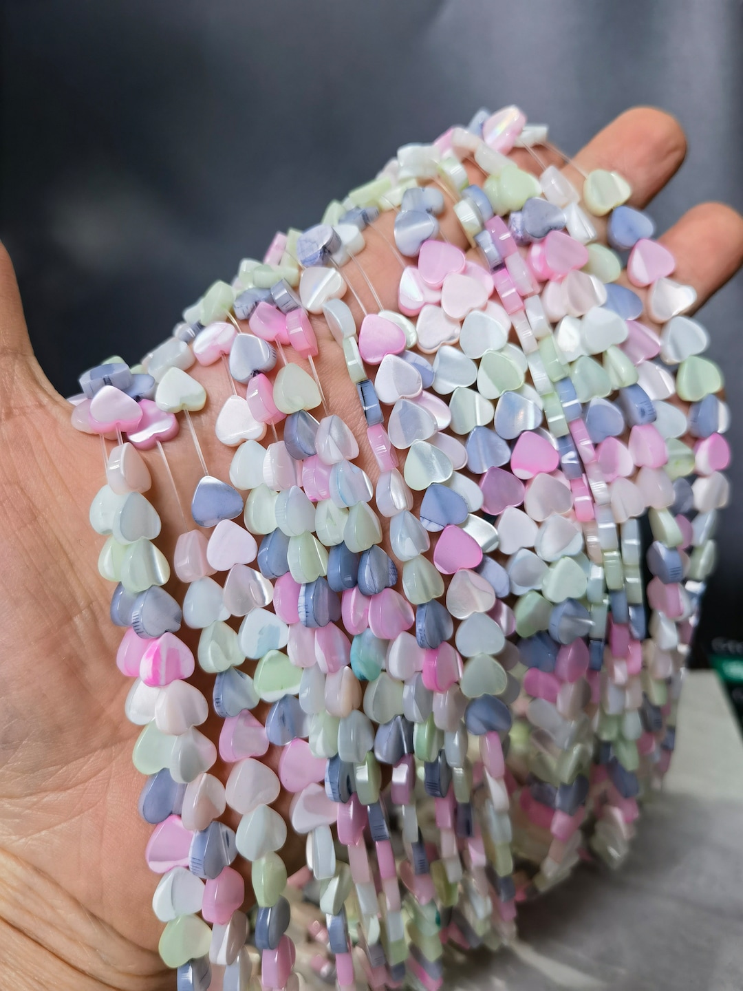 8mm Mother Of Pearl Colored Heart Beads , Mop Flat Heart Shape Beads ...