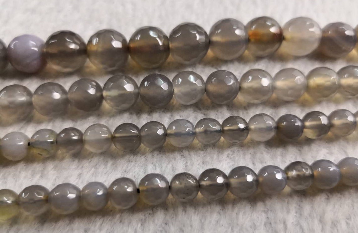 1 Full Strand 6mm 8mm 10mm Faceted Agate Beads Gray Agate | Etsy