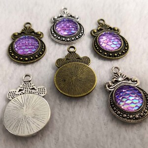 10pcs Aurora Purple Round Dome Fish Scale Charm ,19x28mm Mermaid Scale ...