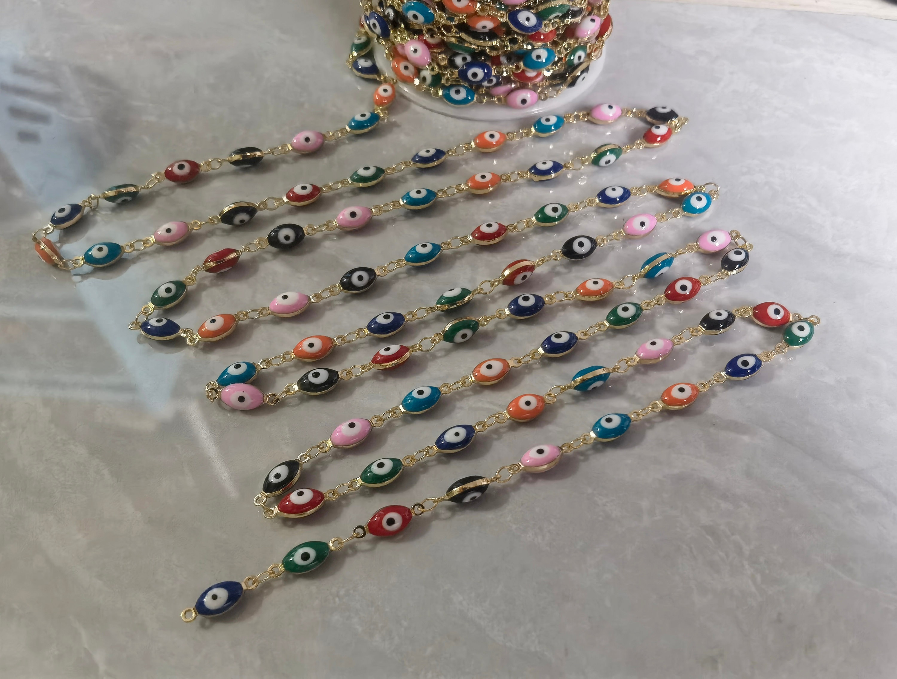 1 Meter Silver Gold Plated Evil Eye Chain multicolor Evil Eye - Etsy