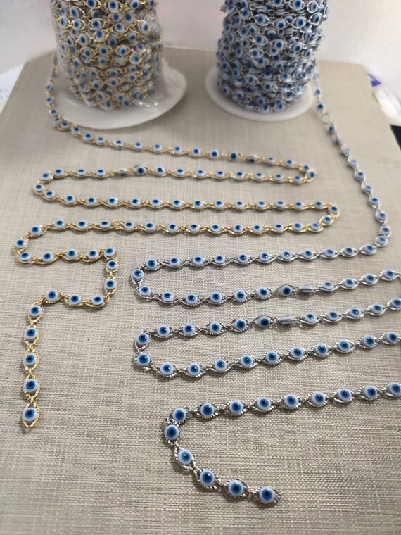 1 10 Meters Silver or Gold Plated Evil Eye Chain evil Eye - Etsy