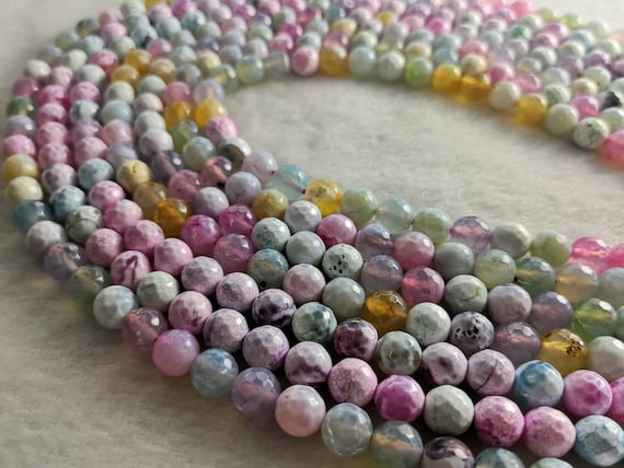 1 Full Strand 6mm 8mm 10mm Faceted Agate Beads Fire Agate | Etsy