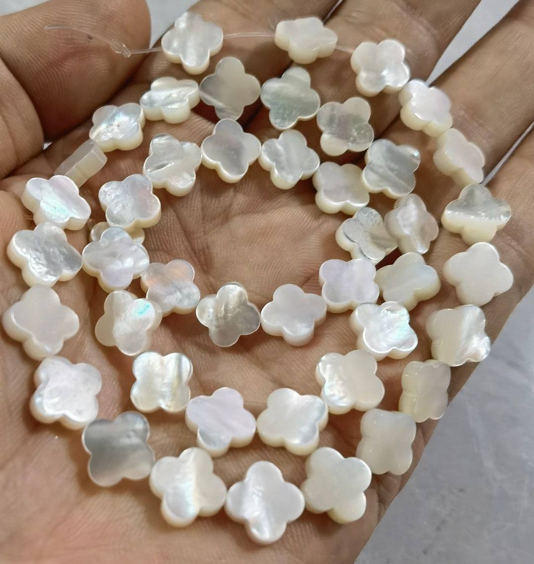 White Mother of Pearl Four Leaf Clover Beads , Four Leaf Clover , 10mm ...