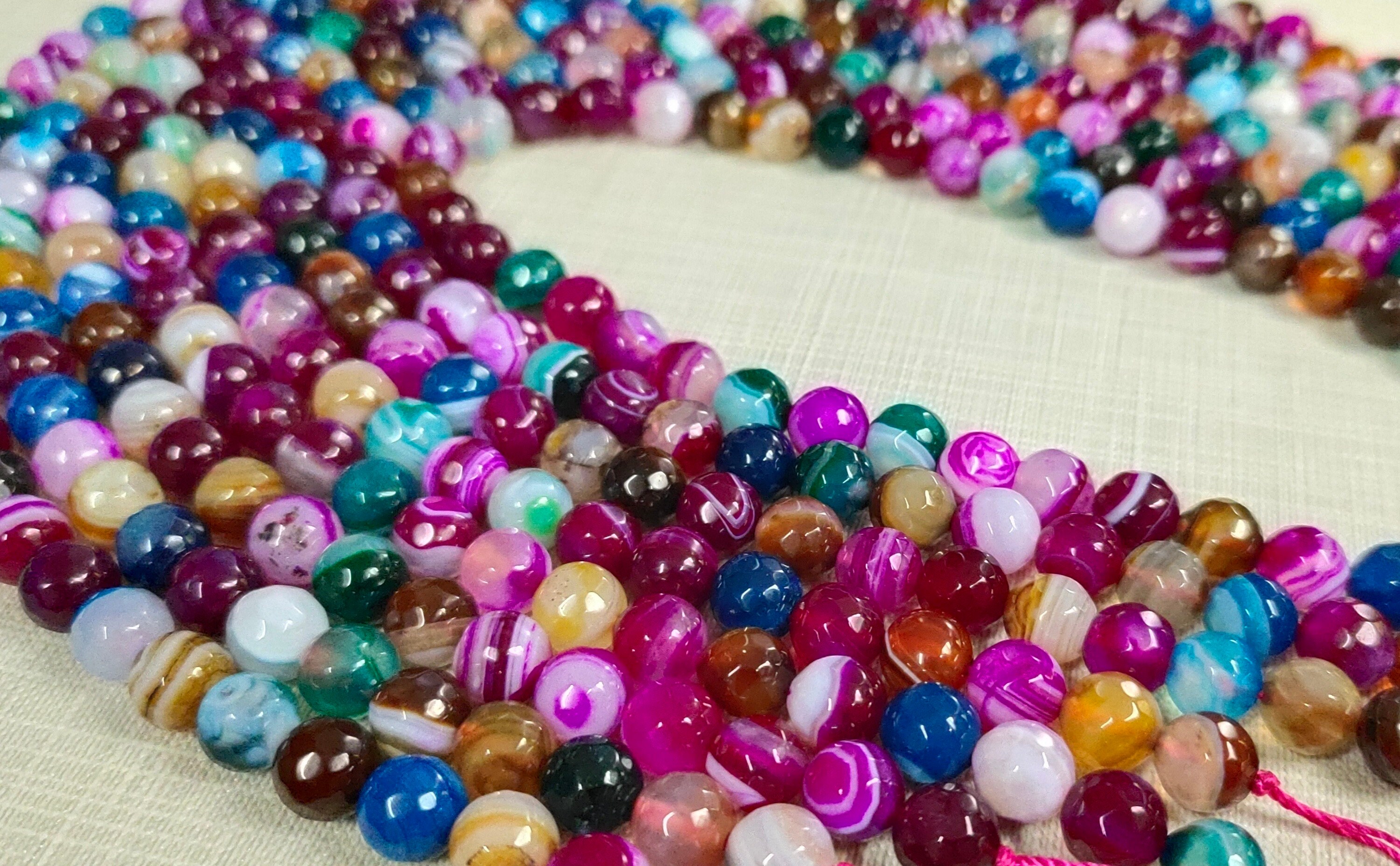 1 Full Strand 8mm 10mm Striped Agate Round Beads ,faceted Round Mixed ...