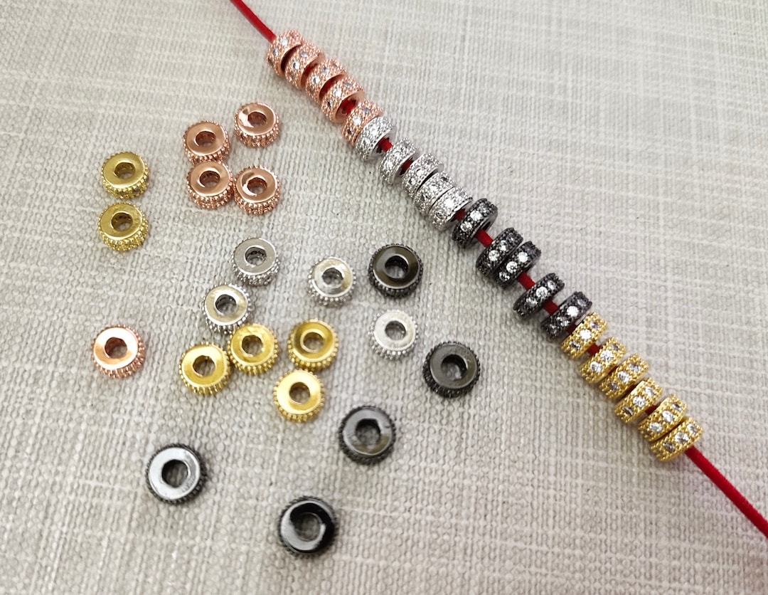 5-100pcs CZ Micro Pave Rondelle Spacer Beads ,6mm Rondelle Beads ...