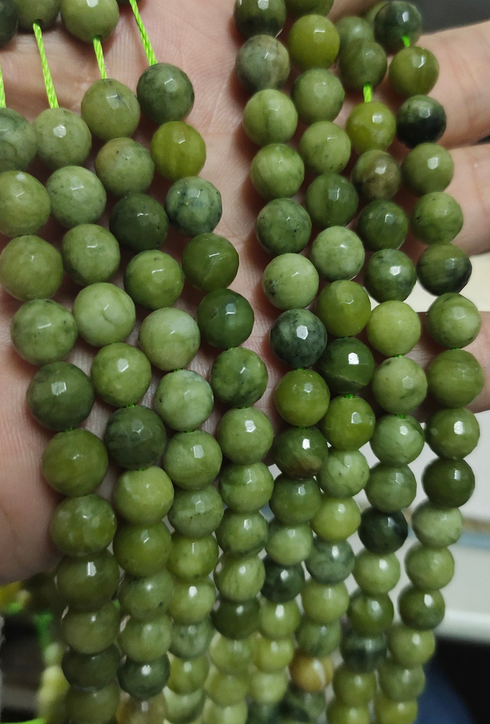 1 Full Strand Olive Green Jade Beads faceted Round Jade Beads - Etsy