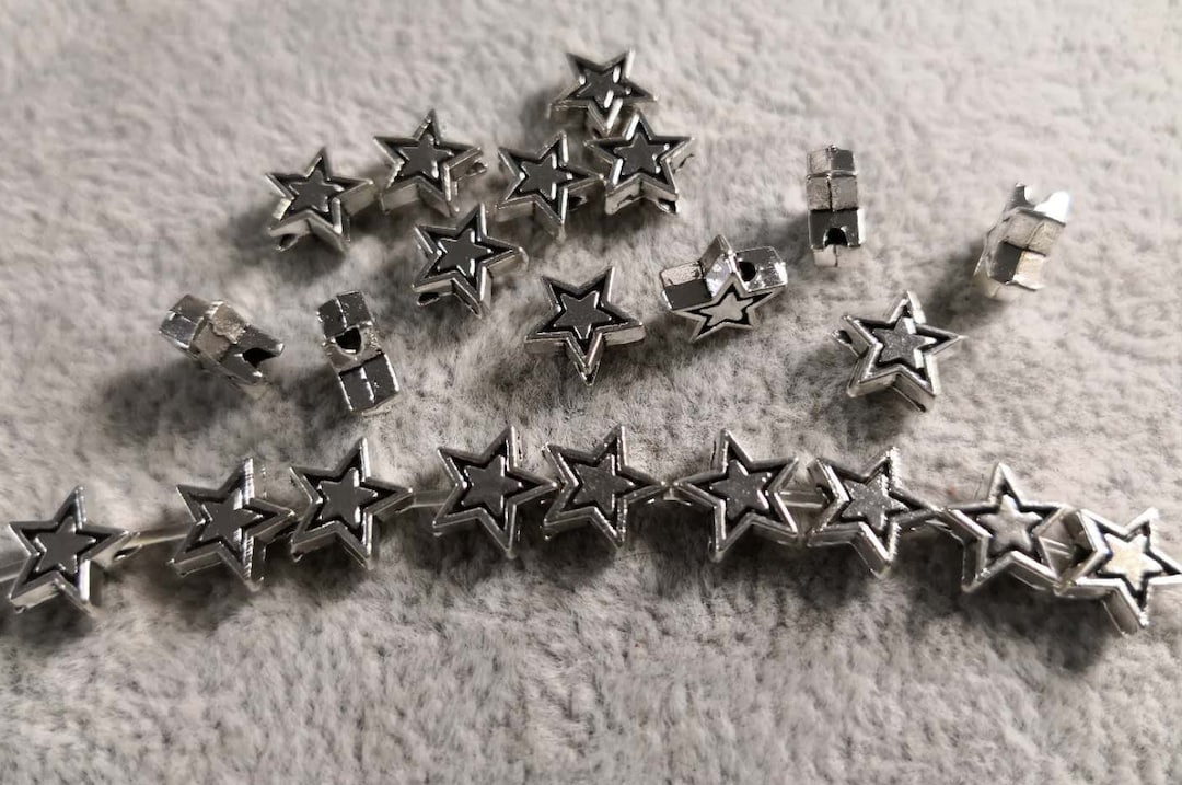 50pcs Star Shaped Beads , Metal Star Spacer Beads , Small Stars Beads ...