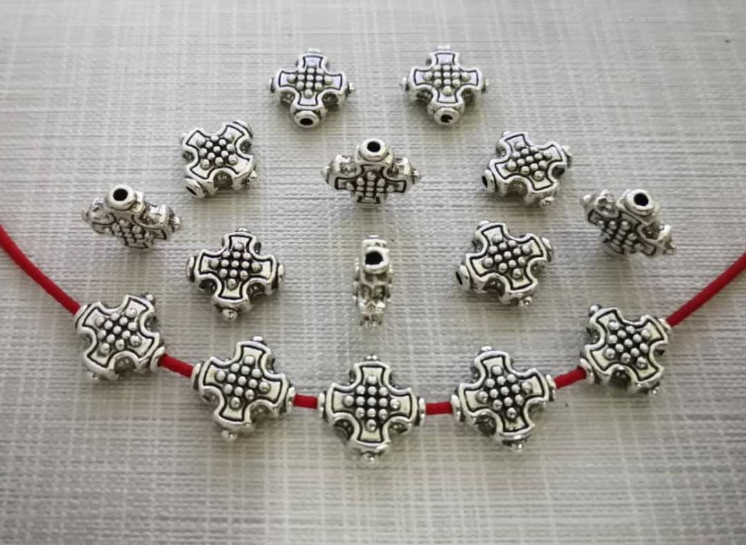 30pcs Antique Silver Cross Beads, Metal Cross Beads ,double Sided Cross ...