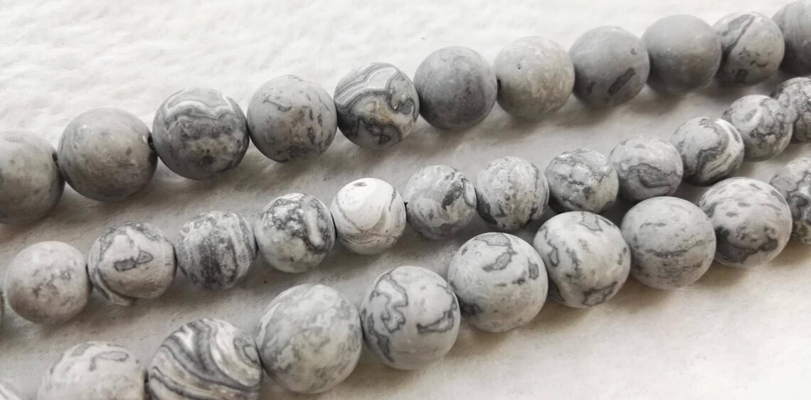 1 Full Strand 6mm 8mm 10mm Natural Map Jasper Beads , Matte Map Jade ...