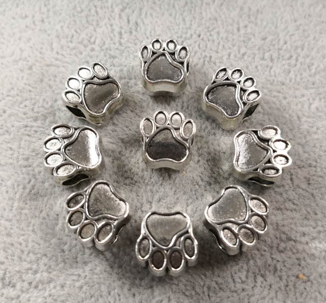 30pcs Bear’s Paw Beads , Large Hole Antique Silver Beads ,metal Spacers ...
