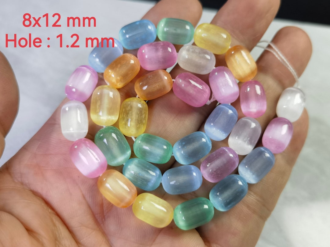 Natural Rainbow Selenite Drum Barrel Beads ,8x12mm Multi Color Selenite ...