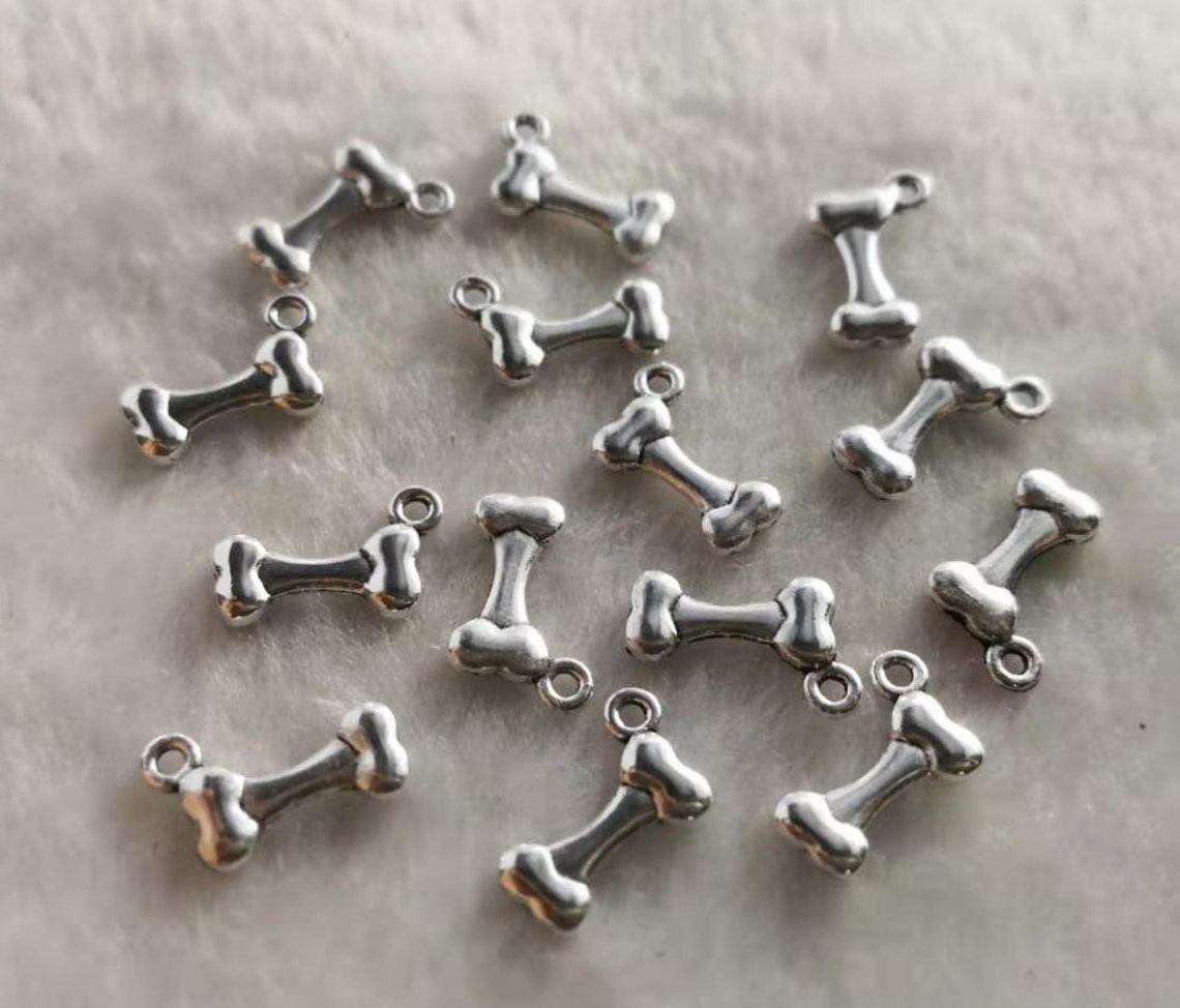 50pcs Double Sided Dog Bone Charms , Antique Silver Bone Charms ...